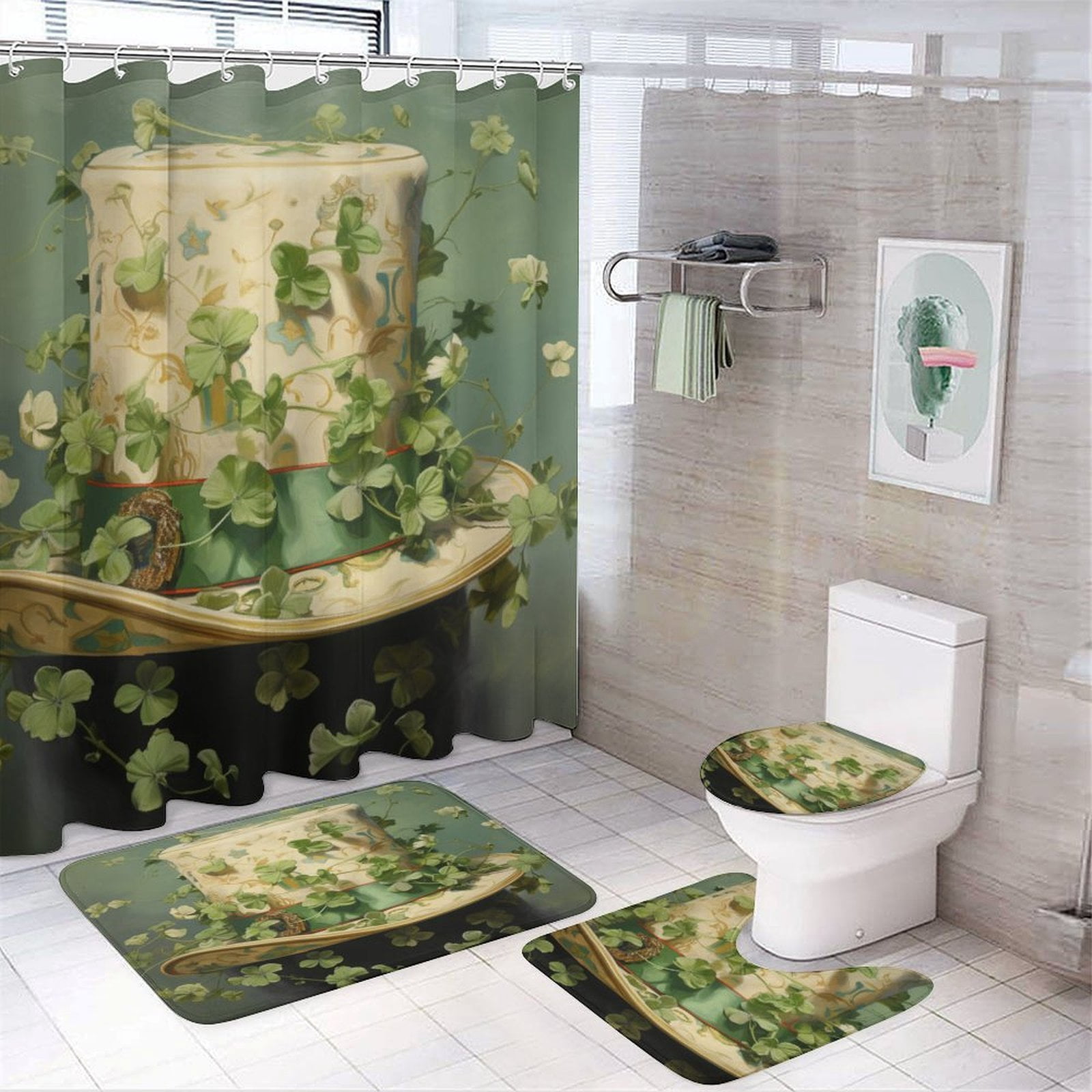 4 Piece Bathroom Shower Curtain Sets Bathroom Sets with Curtain Rug ...
