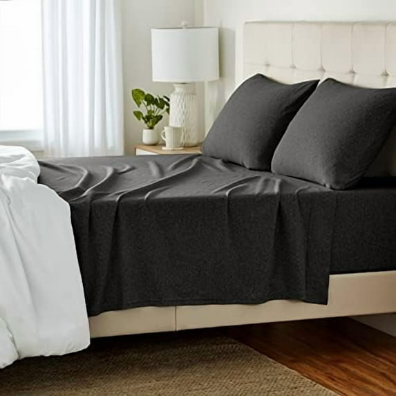 4 Piece Bed Sheet Set, 100% Cotton Jersey, Includes Super Soft, Flat ...