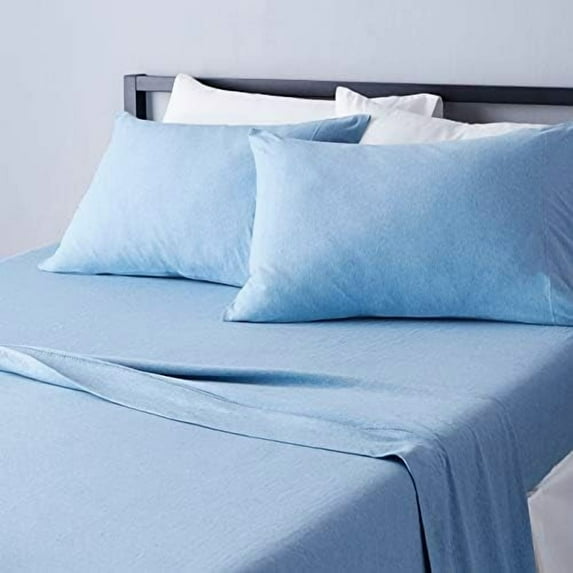 4 Piece Bed Sheets Set, 100% Cotton Jersey, Includes Super Soft, Flat ...