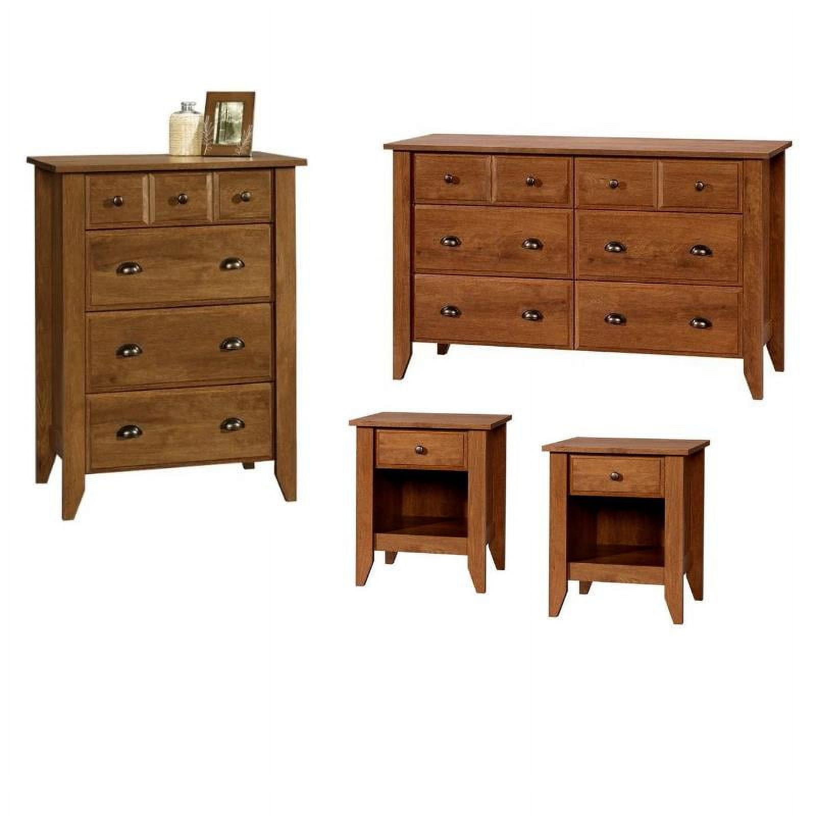 4 Piece Bedroom Set with Dresser Chest and 2 Nightstands in Oiled Oak ...
