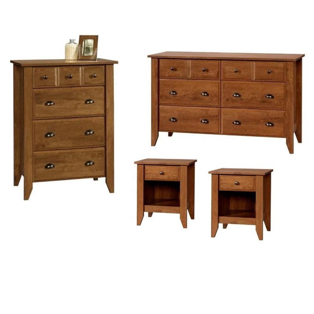Home Square 4 Piece Drawer Furniture Bedroom Set with 6 Drawer Dresser ...