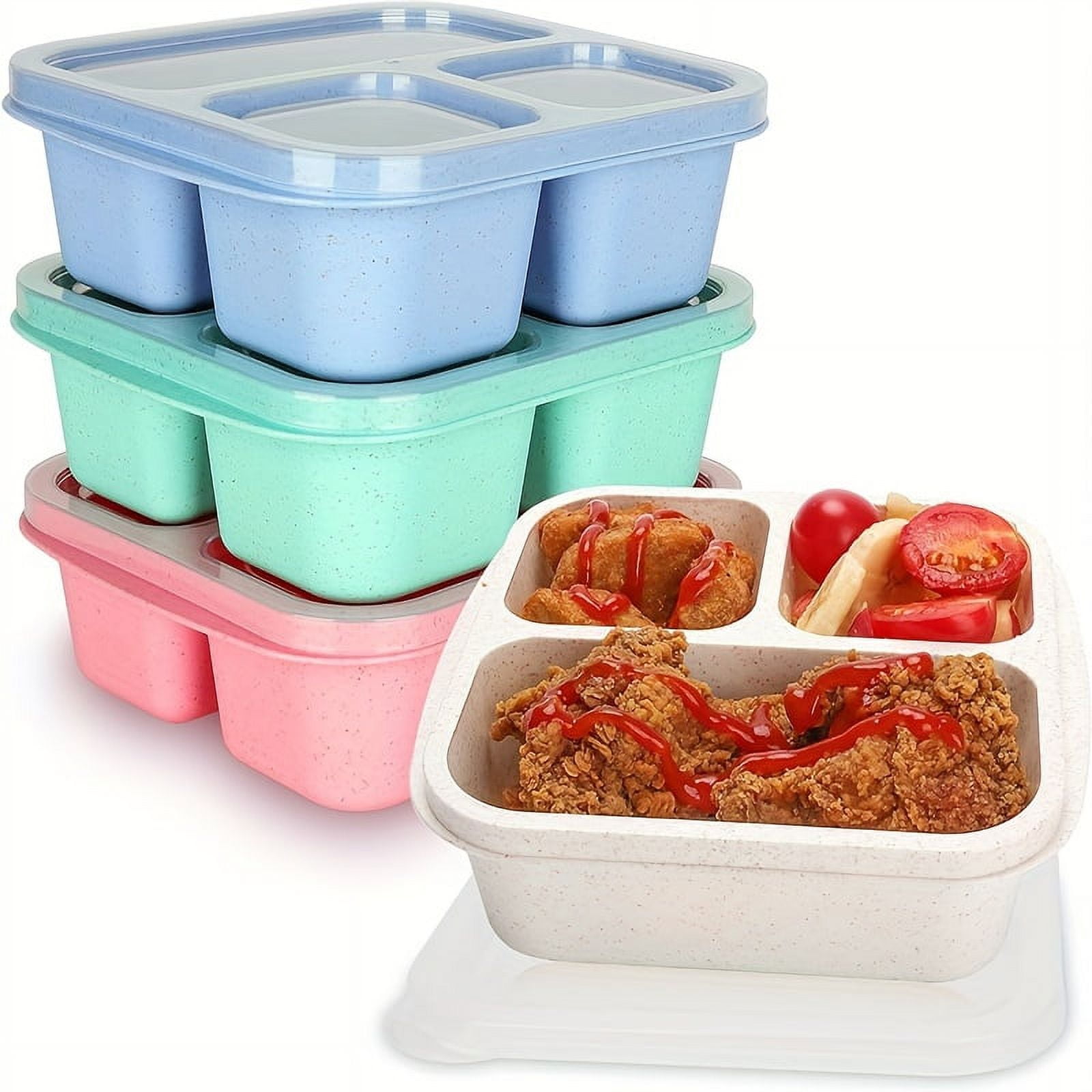 4-Piece Bento Box Set - Spacious 3-Compartment Reusable Meal Prep ...