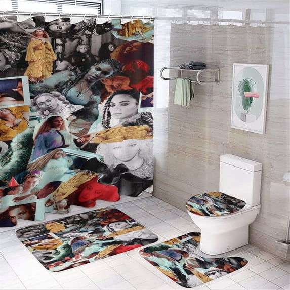 4 Piece Bey0n-,c Shower Curtain Sets with Rugs, Toilet Lid Cover, Bath ...