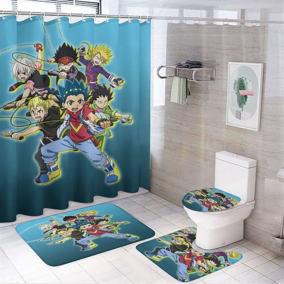 4 Piece Beybl0de Anime Burs7 Shower Curtain Sets with Rugs, Toilet Lid ...
