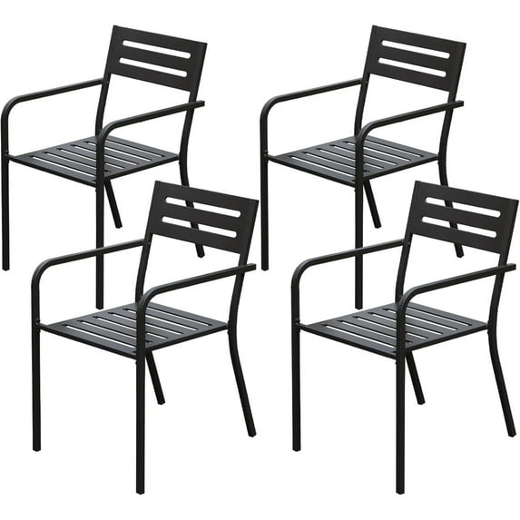 4-Piece Black Outdoor Patio Dining Chairs with Ergonomic Armrests ...