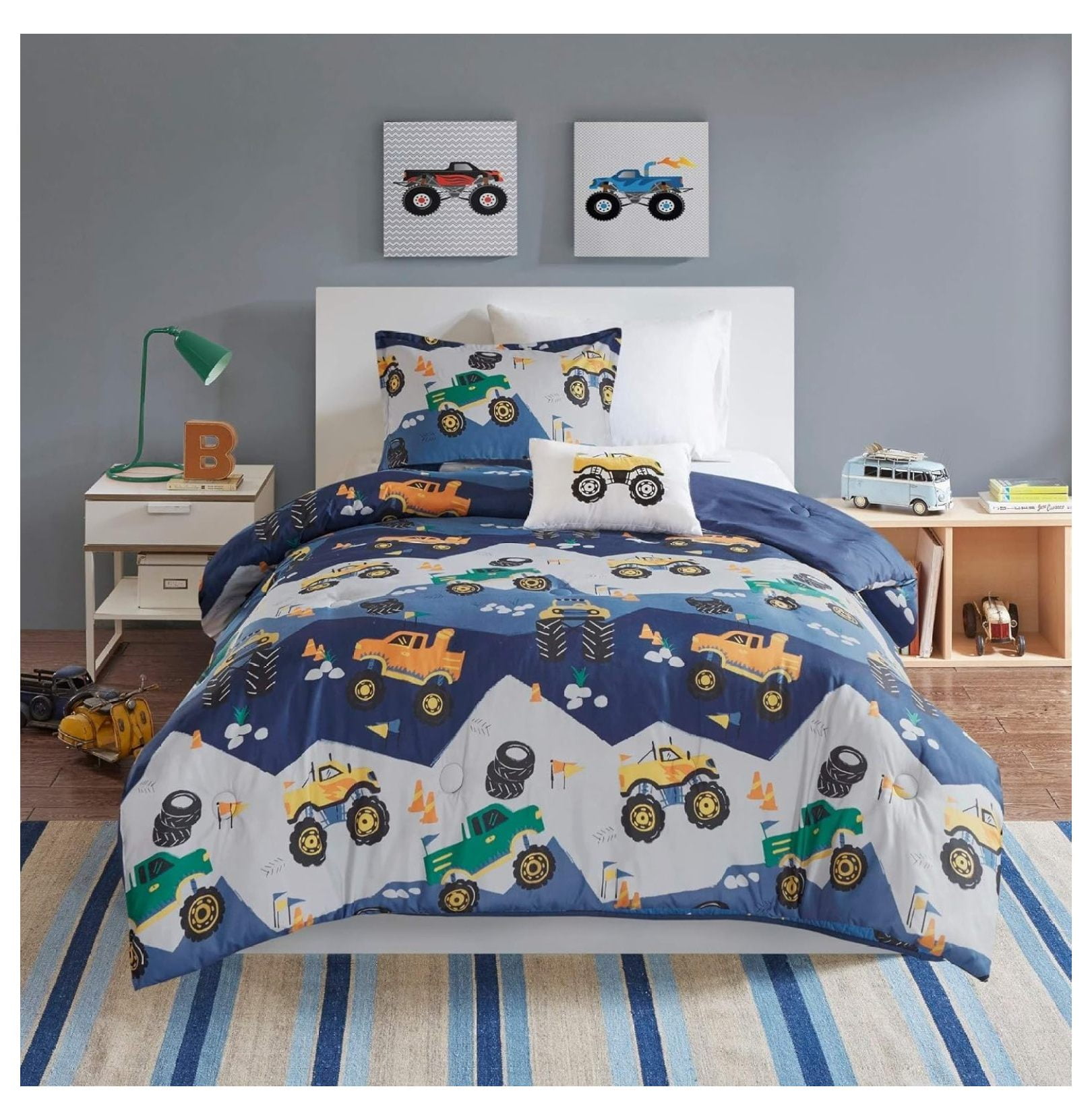 4 Piece Blue Comforter Full/Queen Set Monster Jam Bedding Pick Up ...