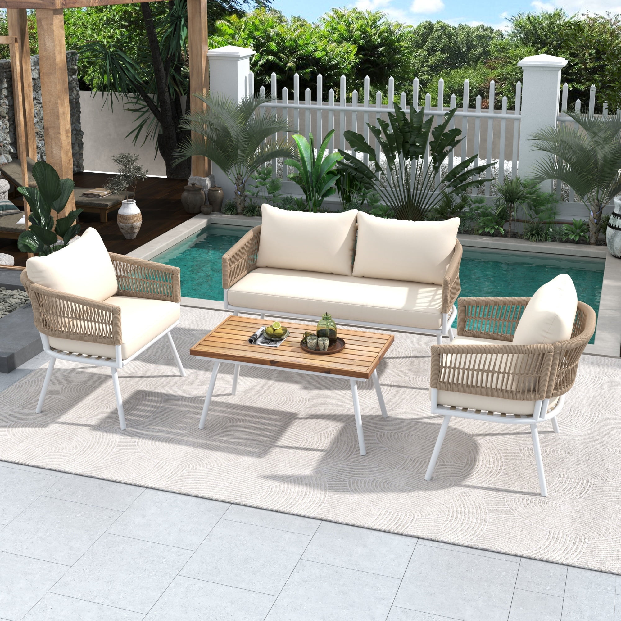 4-Piece Boho Patio Furniture Set, Outdoor Furniture Sofa Set with ...