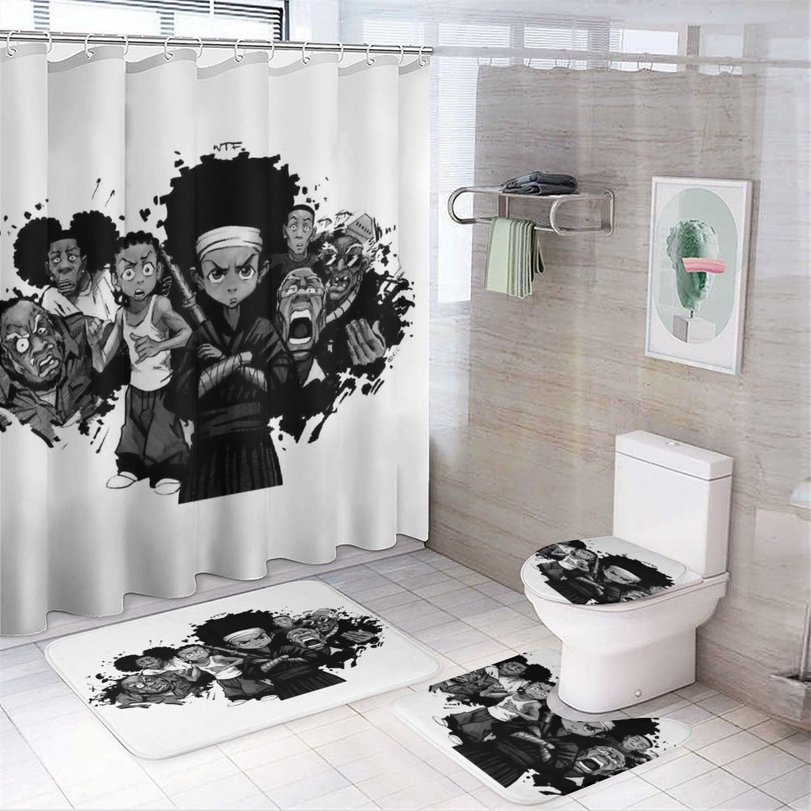 4 Piece Boondoc-k Shower Curtain Sets, with 12 Hooks Non-Slip Rugs ...