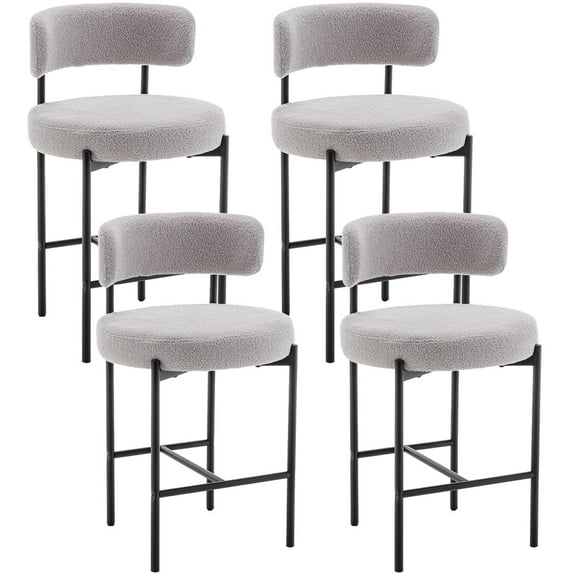 4 Piece Boucle Bar Stools Set, 24" Counter Height Stools with Backrest ...