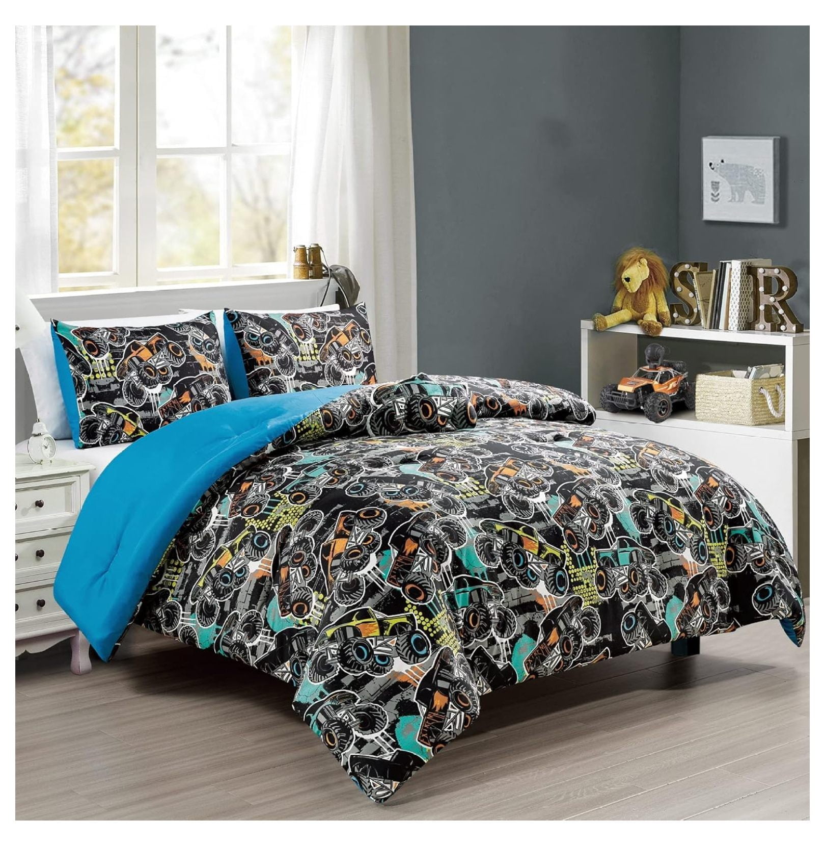 4-Piece Boys Full Bedding Sets - Soft Microfiber Multi-Color Racing ...