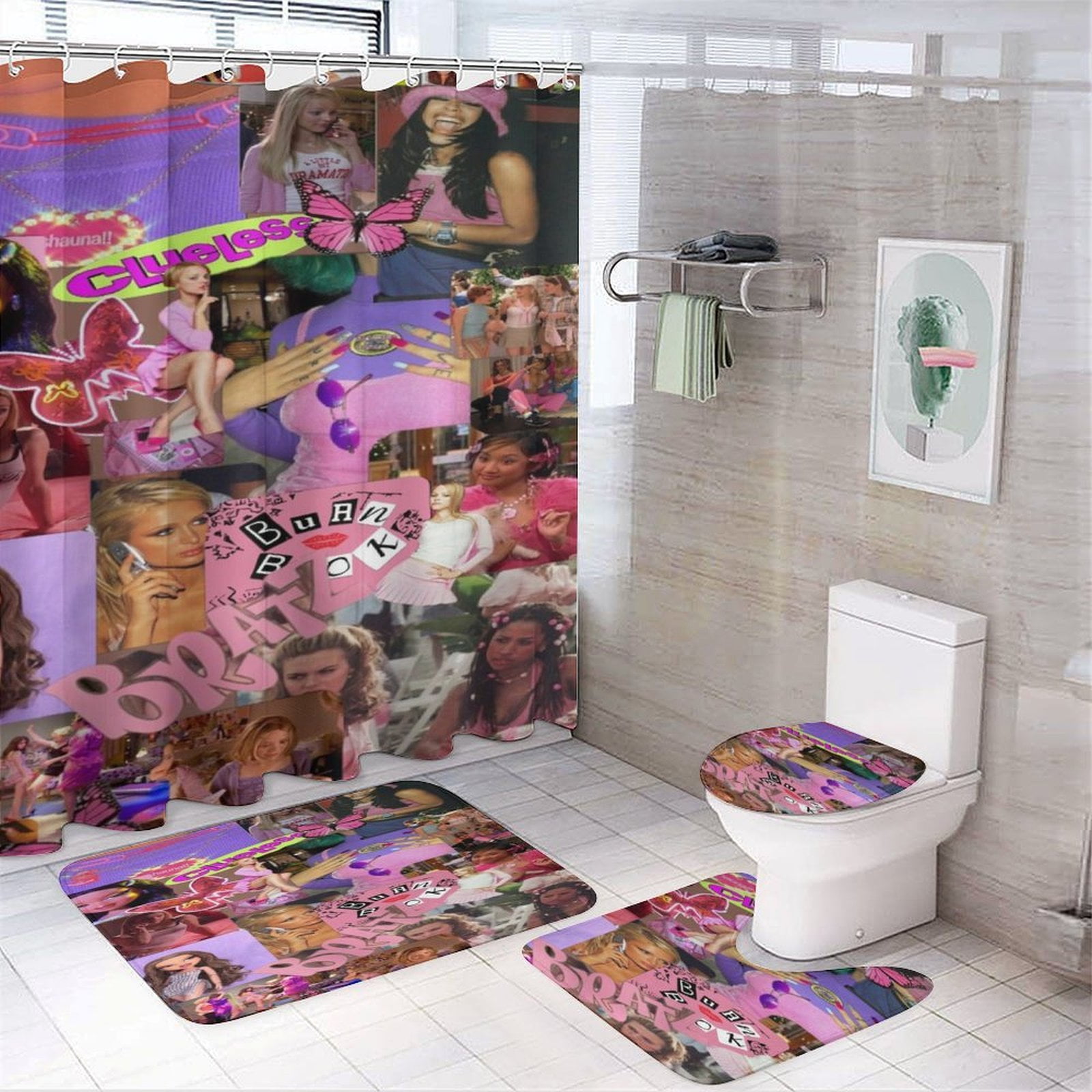 4 Piece Brat-Z0 Shower Curtain Sets with Rugs, Toilet Lid Cover, Bath ...