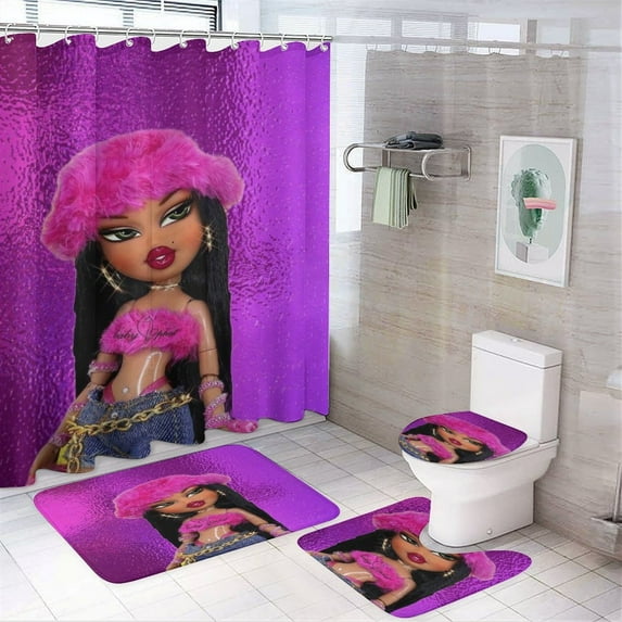 4 Piece Brat-Z0 Shower Curtain Sets with Rugs, Toilet Lid Cover, Bath ...