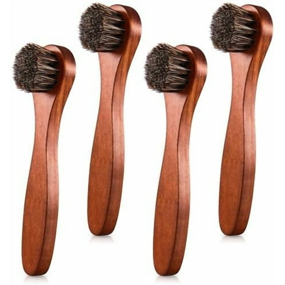 4-Piece Brown Handle A Horsehair Shoe Shine Brush Kit, Leather Shoe ...