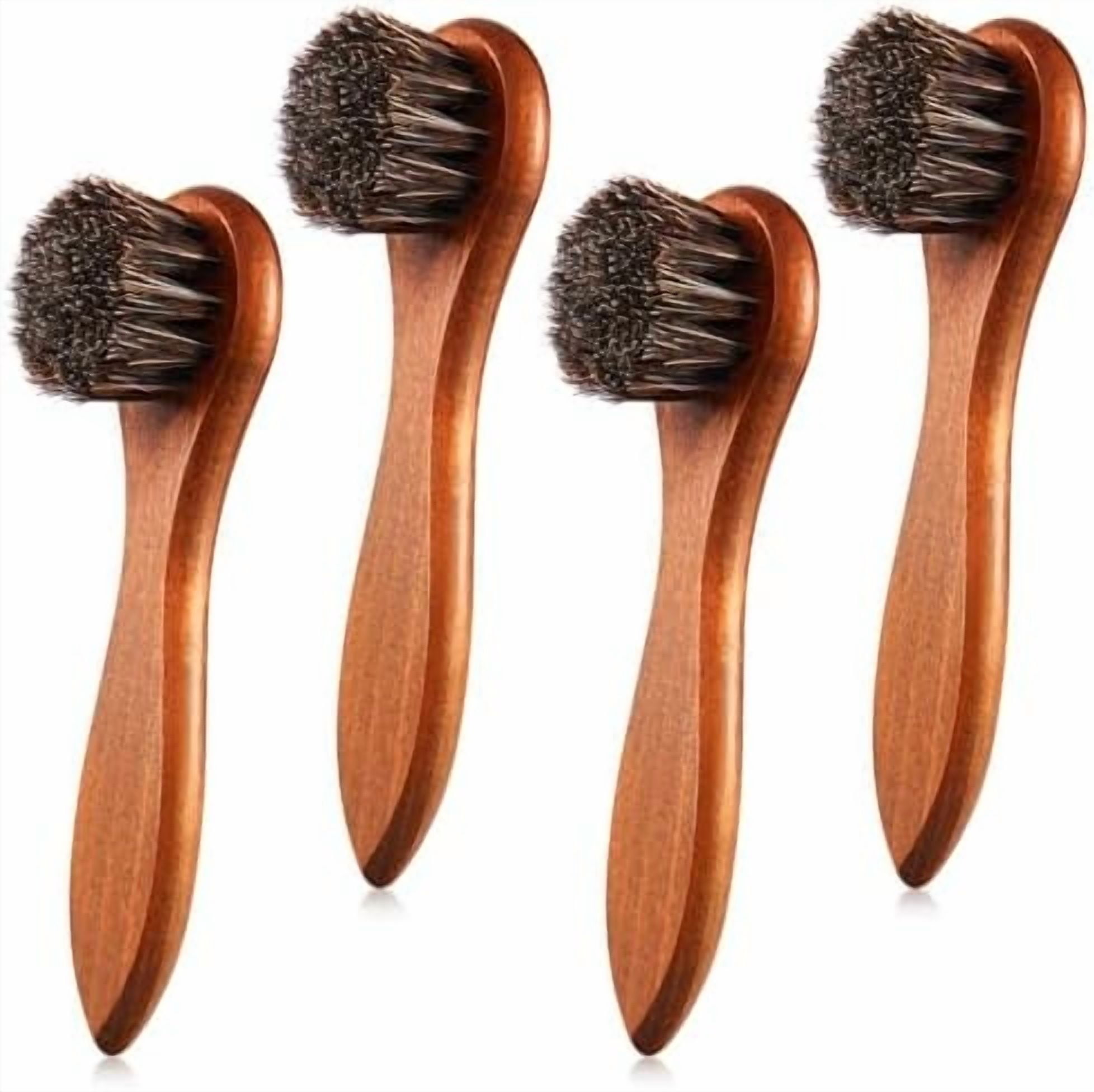 4-Piece Brown Handle B Horsehair Shoe Shine Brush Kit, Leather Shoe ...