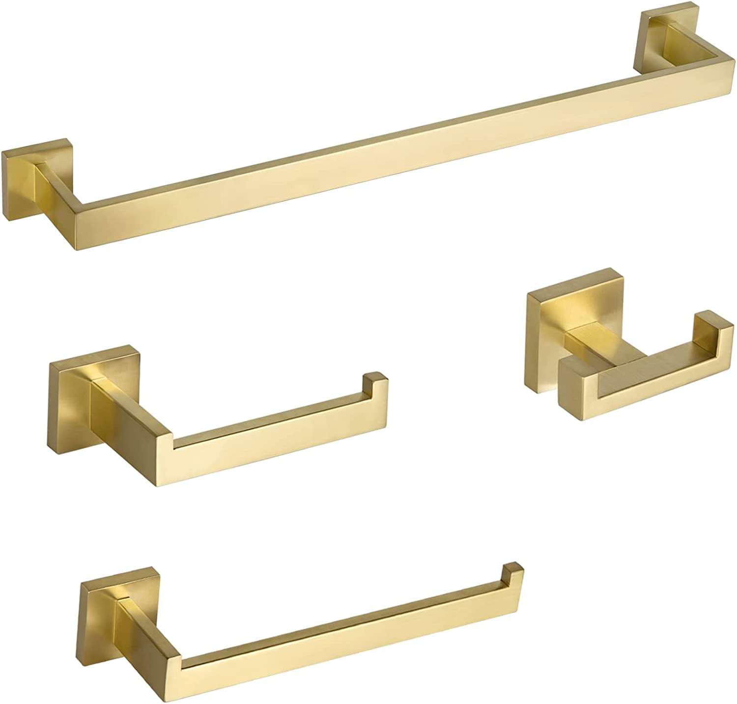 4-Piece Brushed Gold Bathroom Hardware Set, Lava Odoro Brushed Brass ...