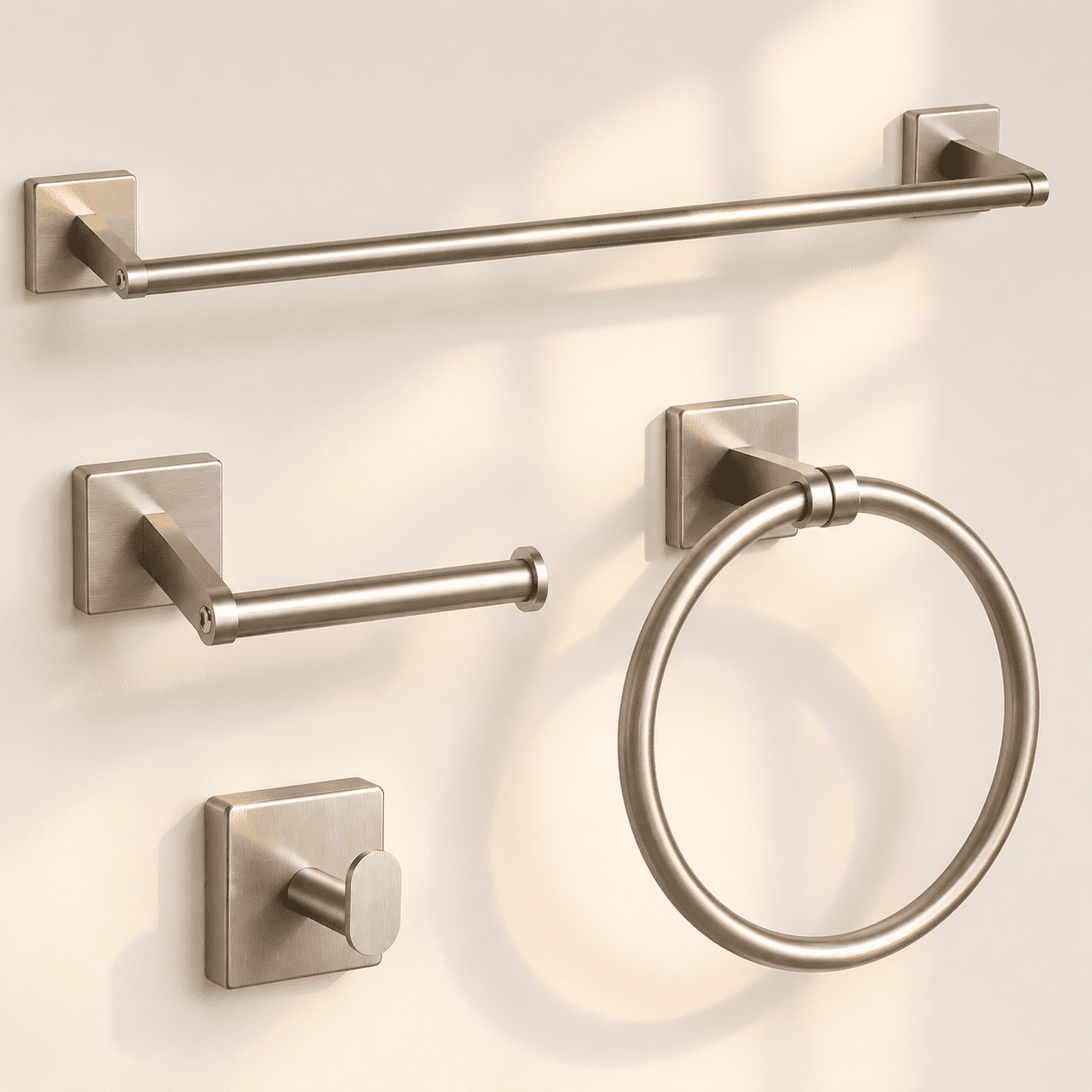 4-Piece Brushed Nickel Bathroom Hardware Set 24 Inch Towel Rack Wall ...