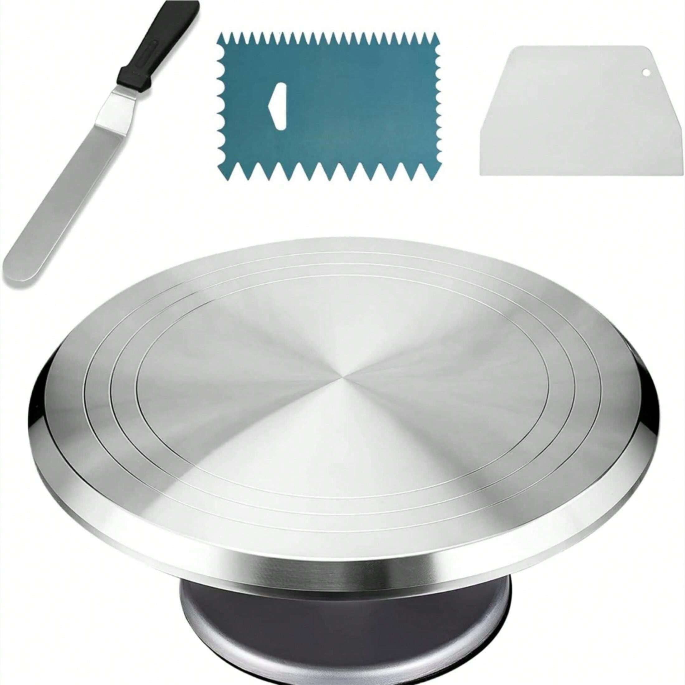 4-Piece Cake Decorating Set – 12" Rotating Turntable Stand + 14.5 ...