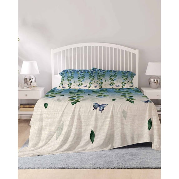 4 Piece Cal. King Sheet Set Blue Floral Spring Sheets Set for Cal. King ...