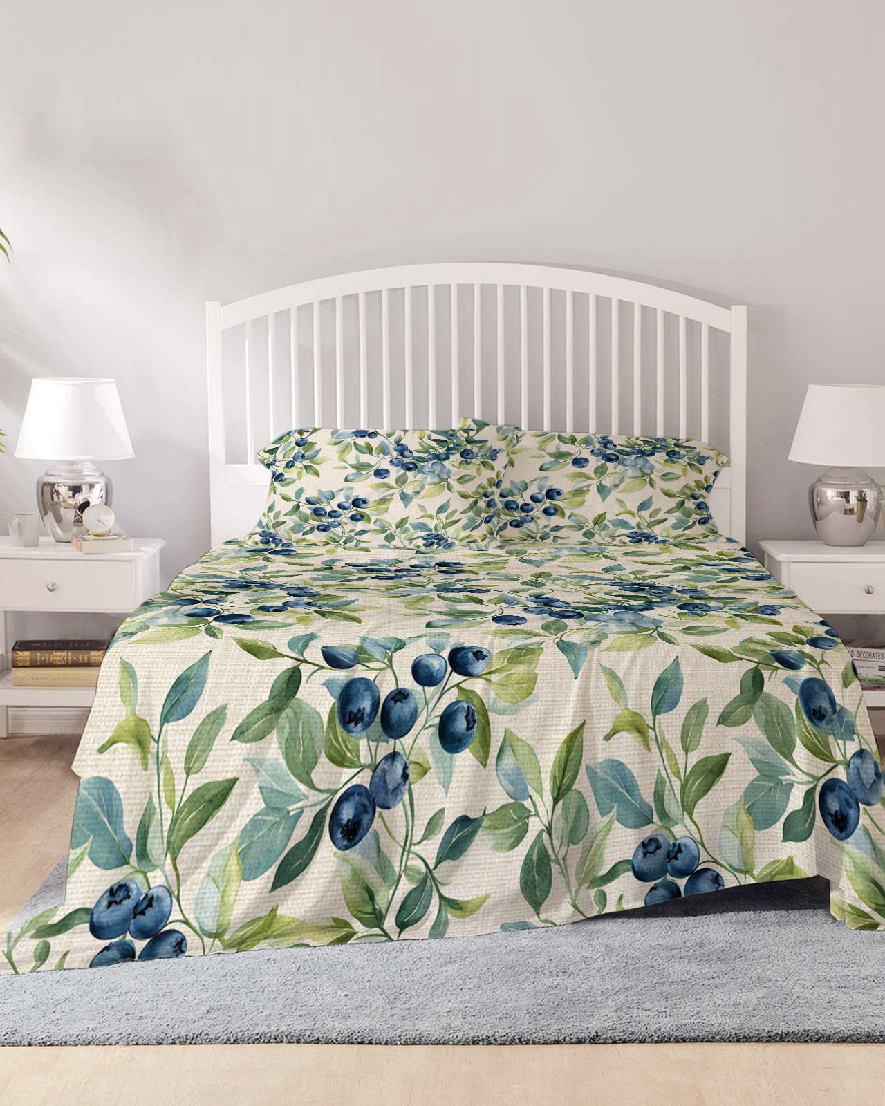 4 Piece Cal. King Sheet Set Blueberrys Leaves Sheets Set for Cal. King ...