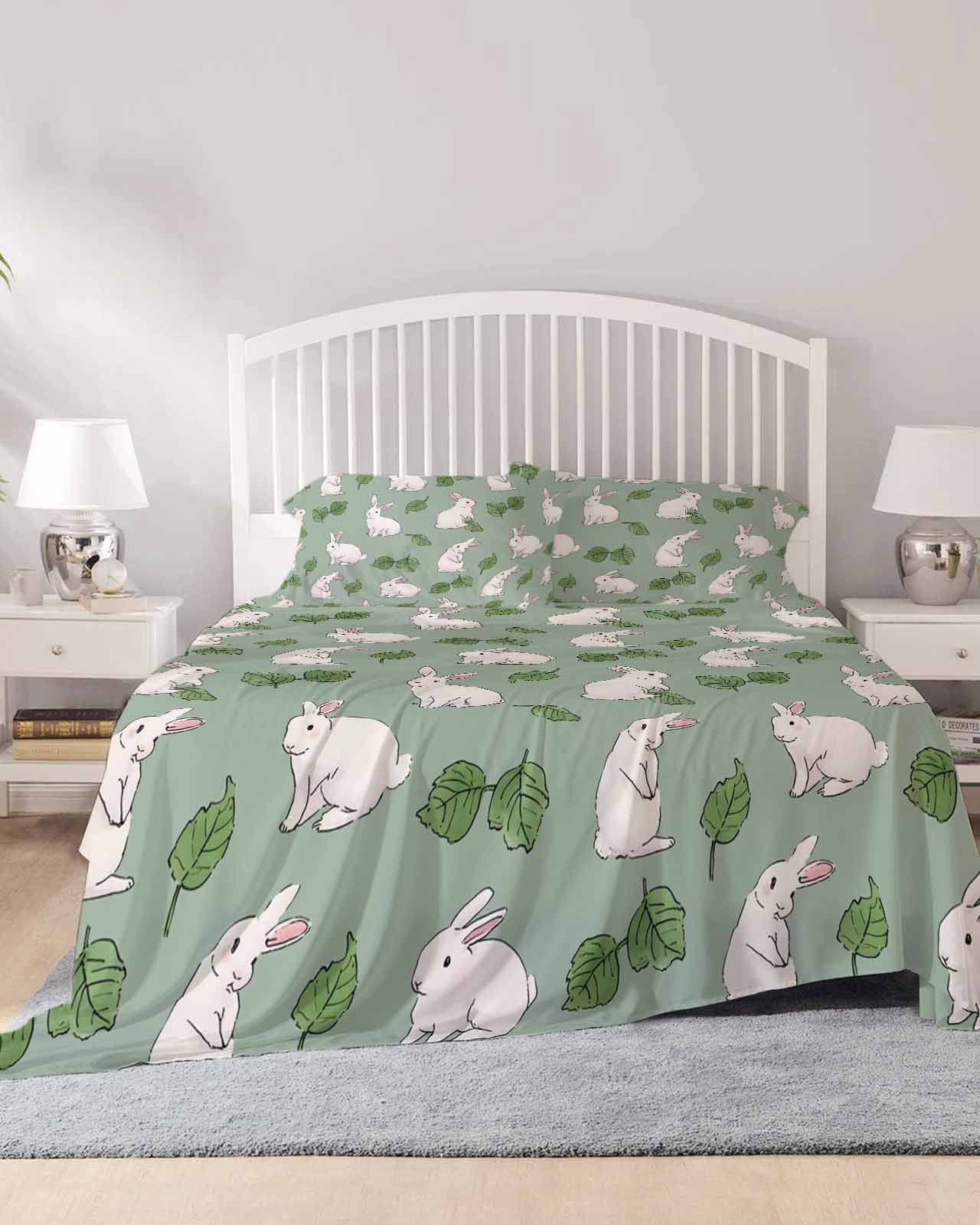 4 Piece Cal. King Sheet Set Cute Rabbits Sheets Set for Cal. King Size ...