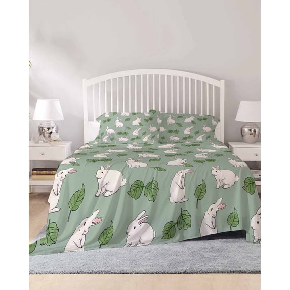 4 Piece Cal. King Sheet Set Cute Rabbits Sheets Set for Cal. King Size ...