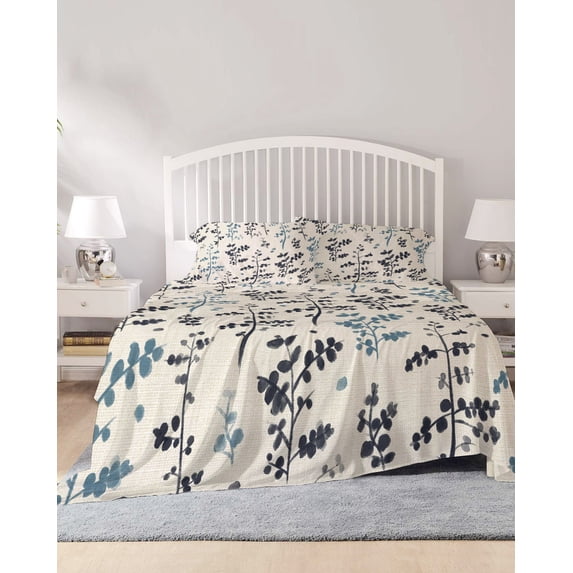 4 Piece Cal. King Sheet Set Grey Blue Botanical Sheets Set for Cal ...