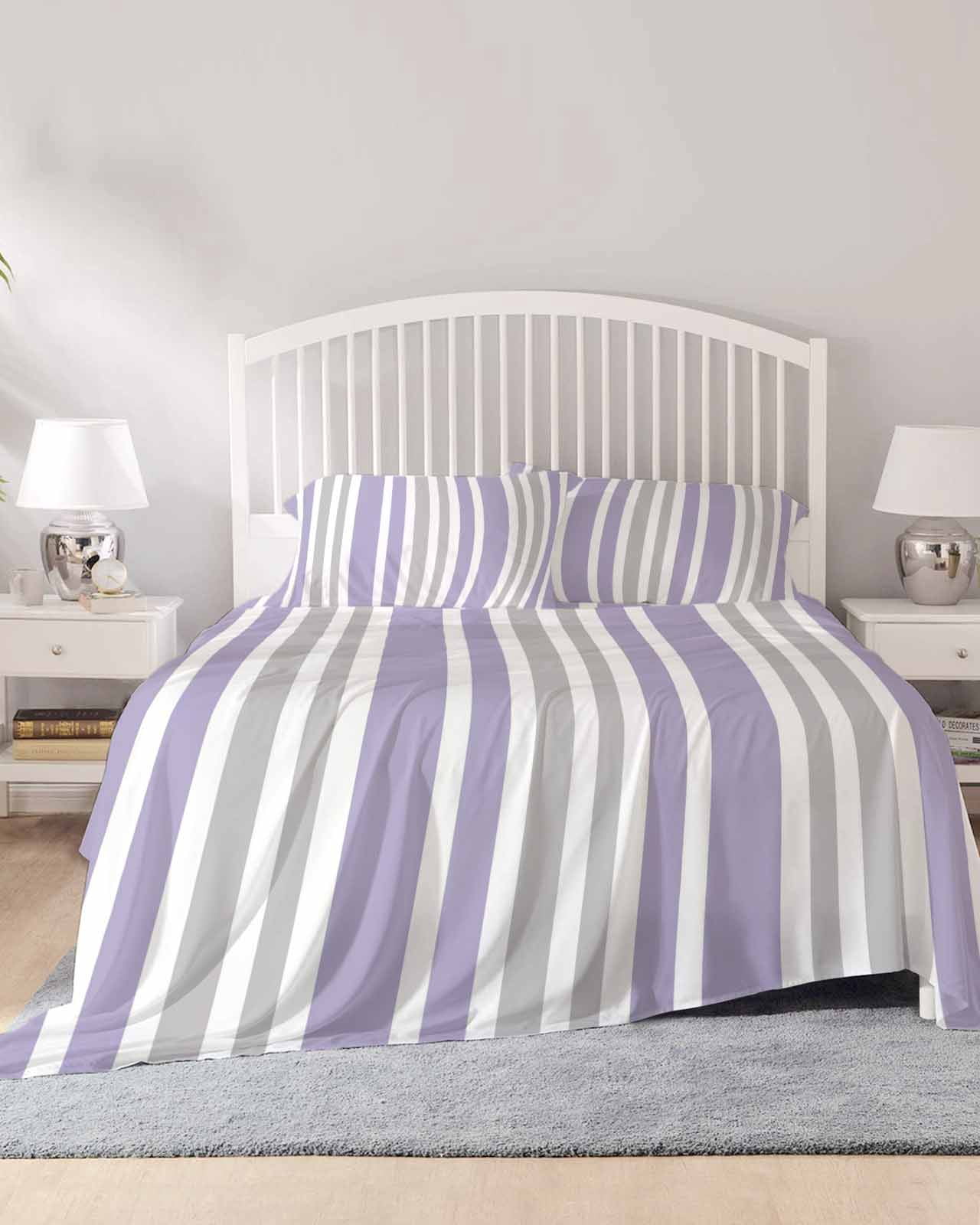 4 Piece Cal. King Sheet Set Light Purple Grey Stripe Sheets Set for Cal ...