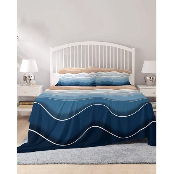4 Piece Cal. King Sheet Set Navy Blue Ombre Stripe Sheets Set for Cal ...
