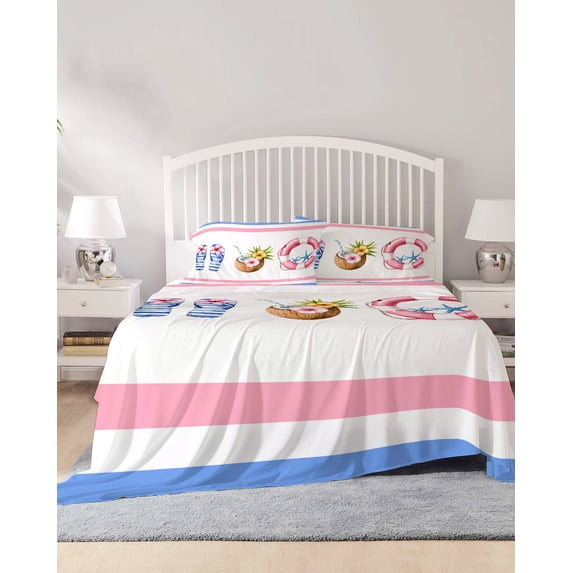 4 Piece Cal. King Sheet Set Summer Beach Sheets Set for Cal. King Size ...