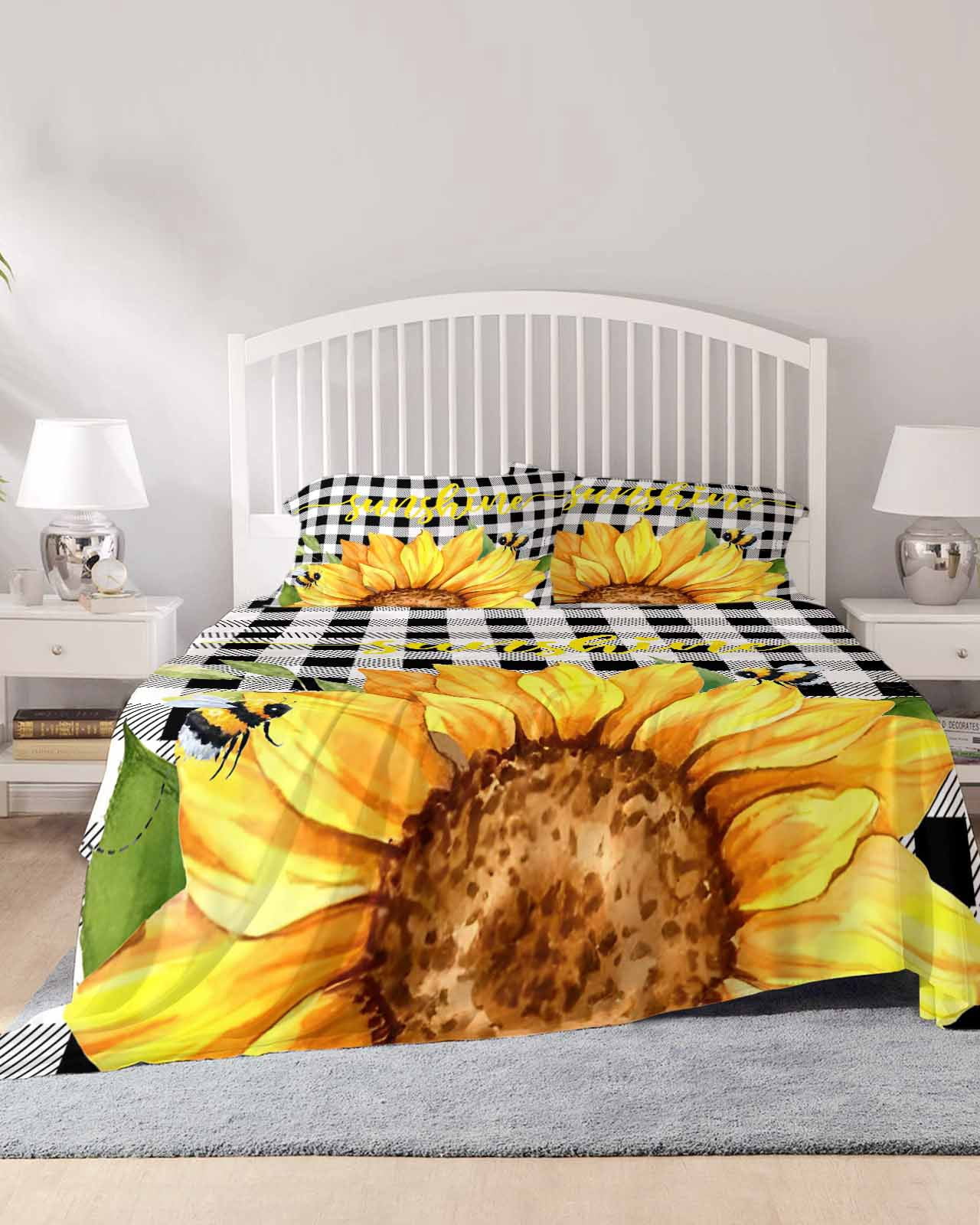 4 Piece Cal. King Sheet Set Sunflowers Sheets Set for Cal. King Size ...