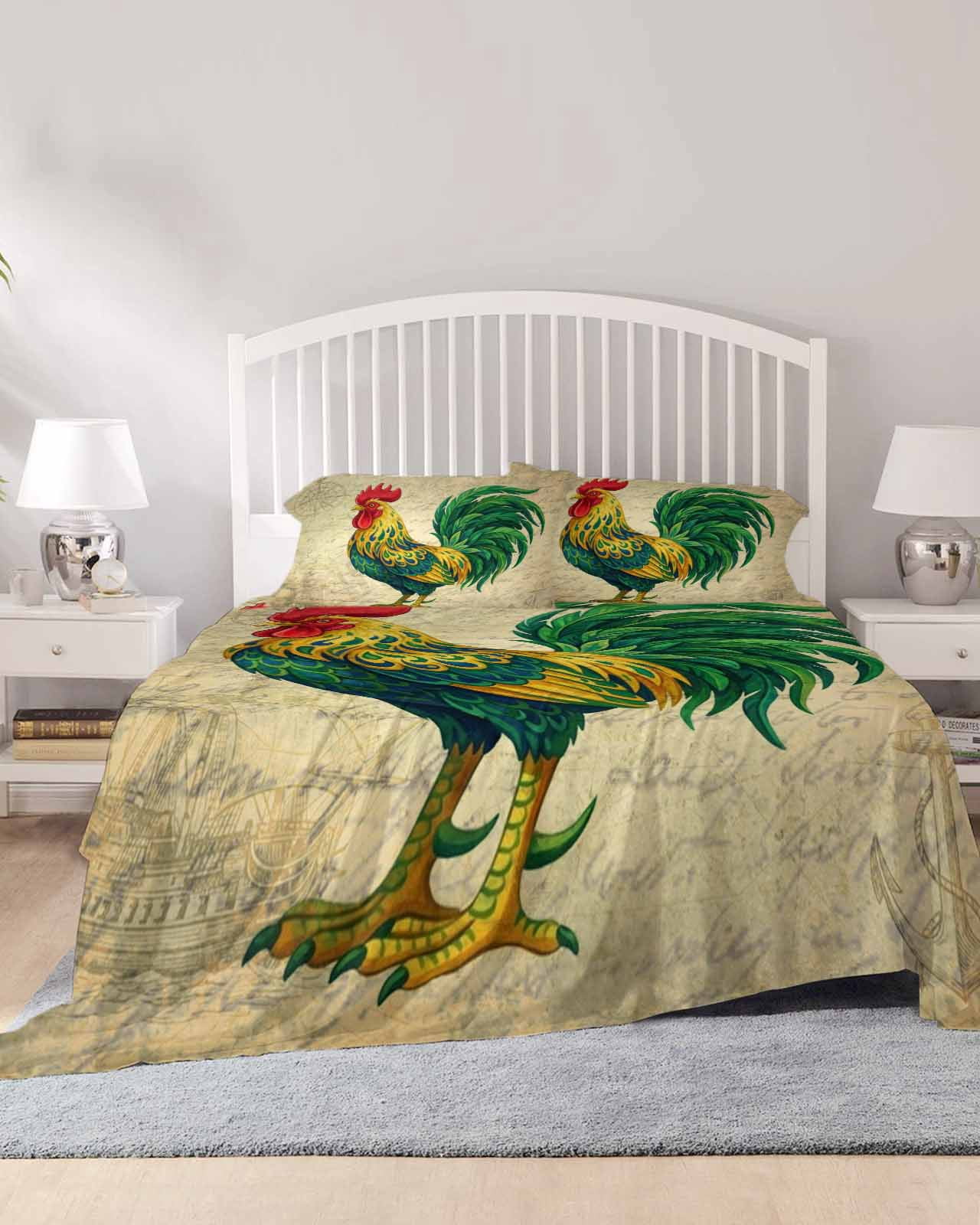 4 Piece Cal. King Sheet Set Vintage Rooster Sheets Set for Cal. King ...