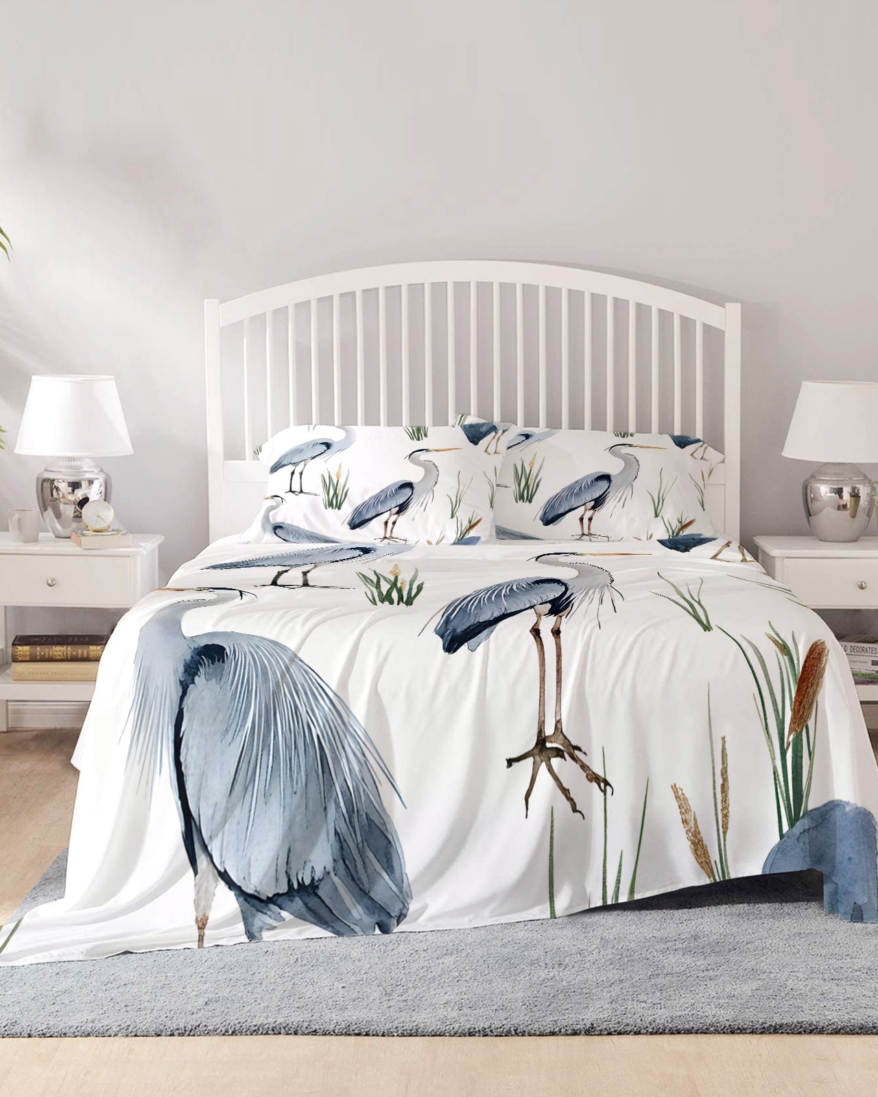 4 Piece Cal. King Sheet Set Watercolor Birds Sheets Set for Cal. King ...