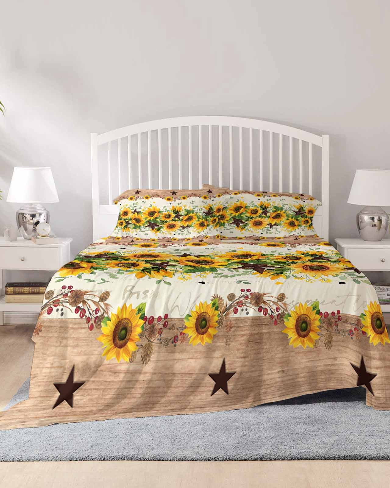 4 Piece Cal. King Sheet Set Yellow Sunflower Sheets Set for Cal. King ...