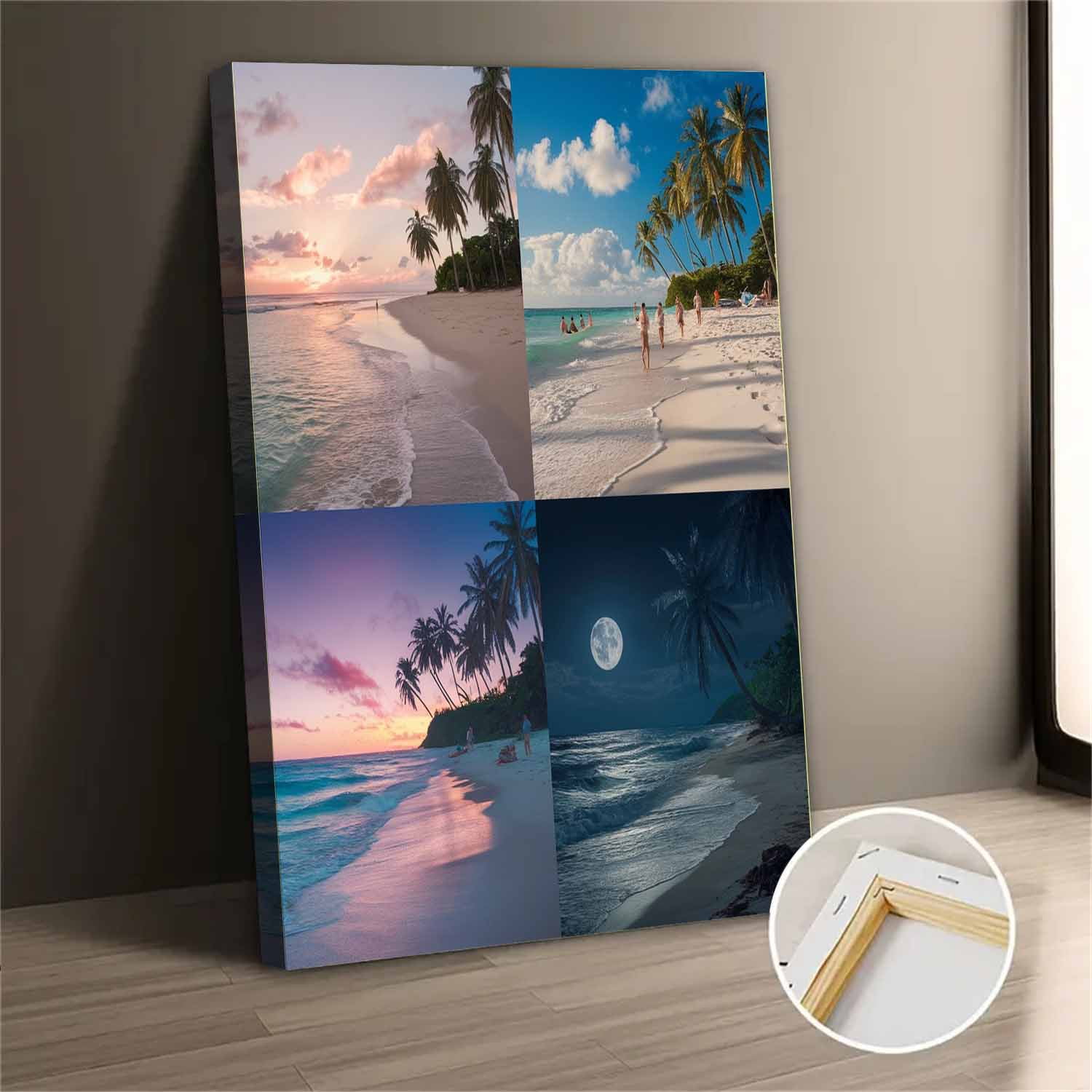 4 Piece Canvas Wall Art Tropical Beach Sunset Ocean Palm Trees Modern ...