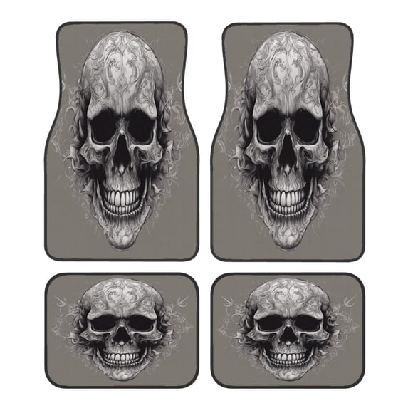 4-Piece Car Floor Mats Set, Black Skull Crystal Velvet Automotive Front ...