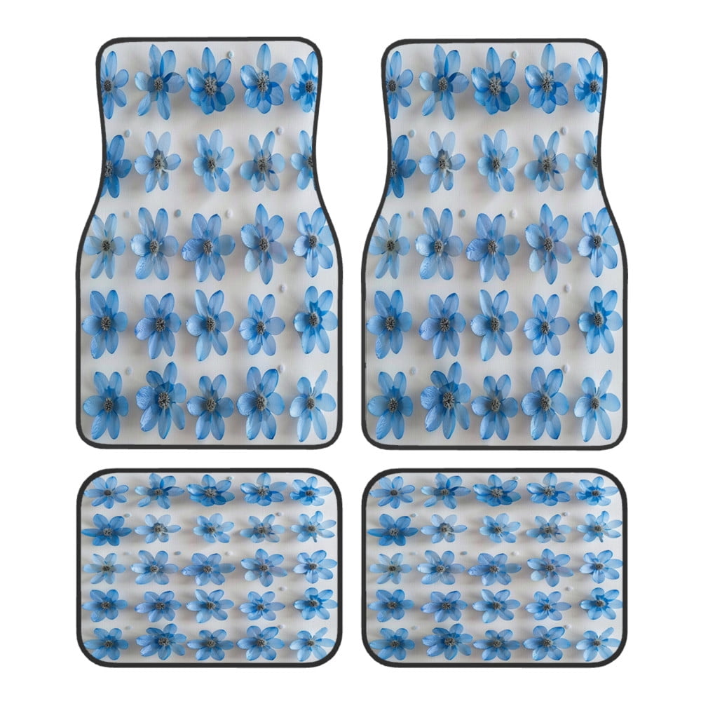 4-Piece Car Floor Mats Set, Blue Flowers Crystal Velvet Automotive ...