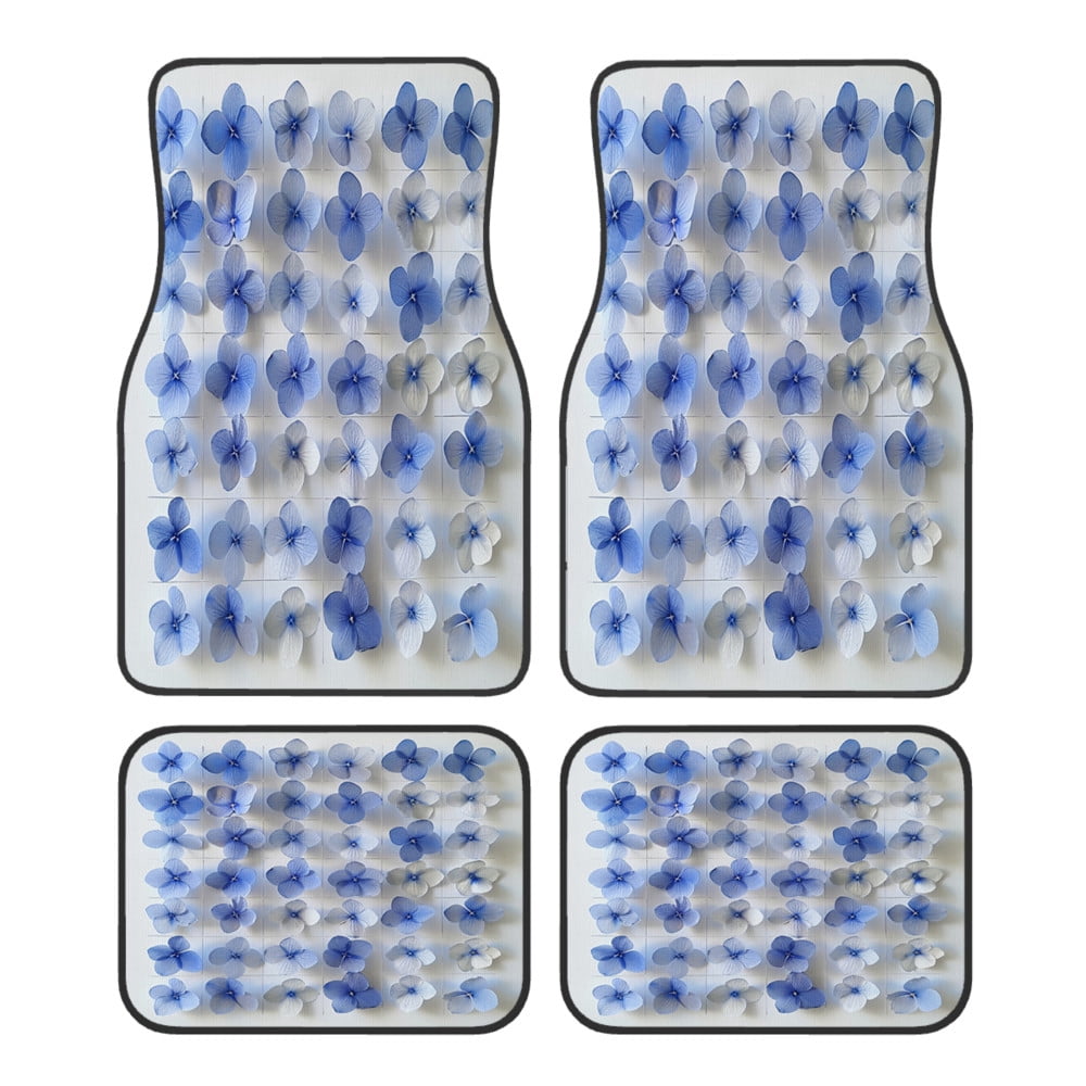 4-Piece Car Floor Mats Set, Bright Blue Flowers Crystal Velvet ...