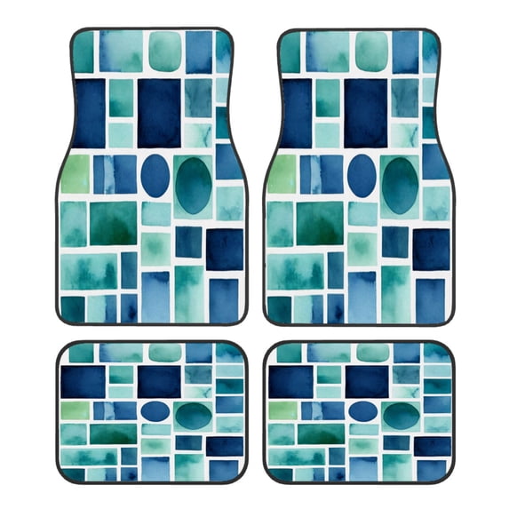 4-Piece Car Floor Mats Set, Calm Blue Tile Grid Crystal Velvet ...