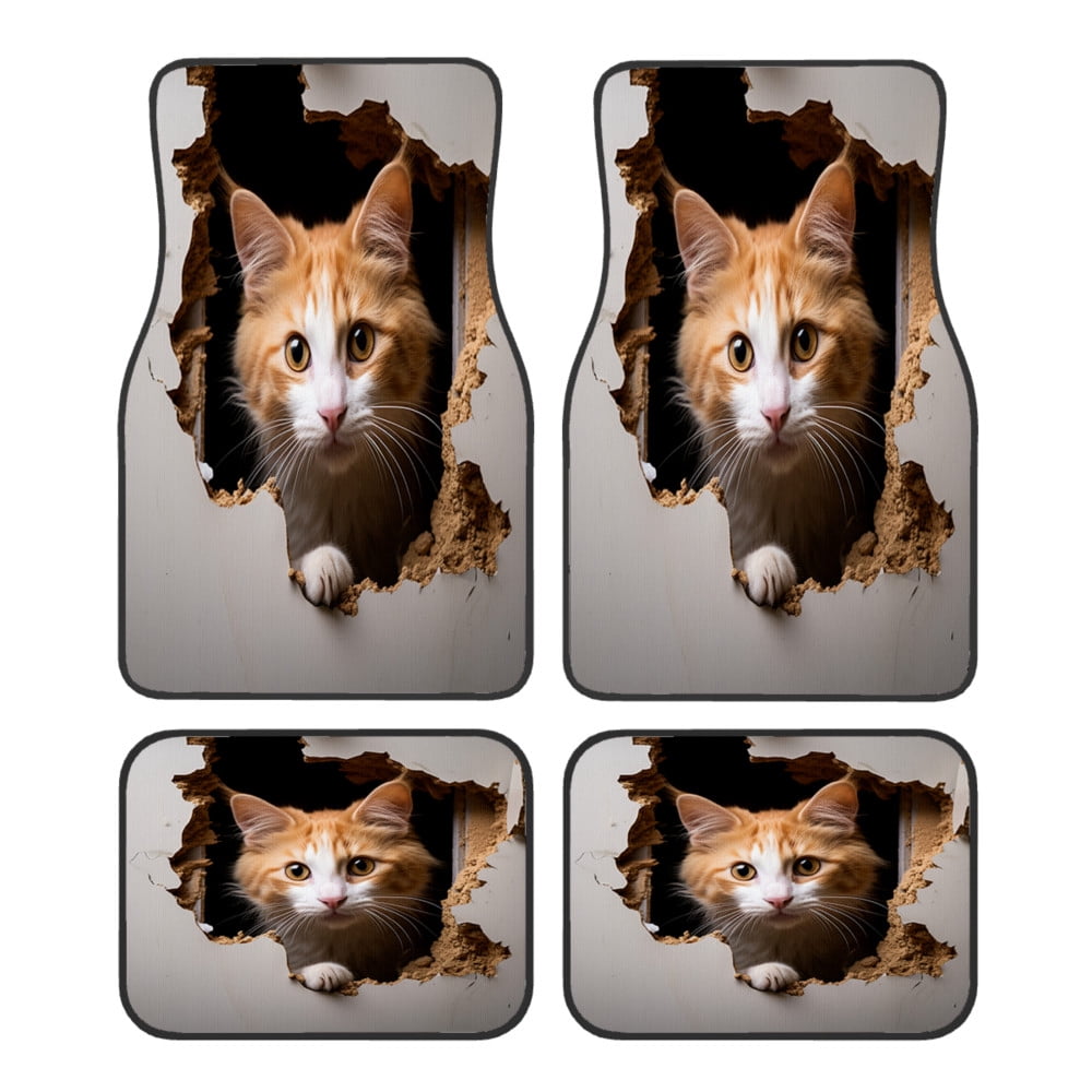 4-Piece Car Floor Mats Set, Cat Crystal Velvet Automotive Front & Rear ...