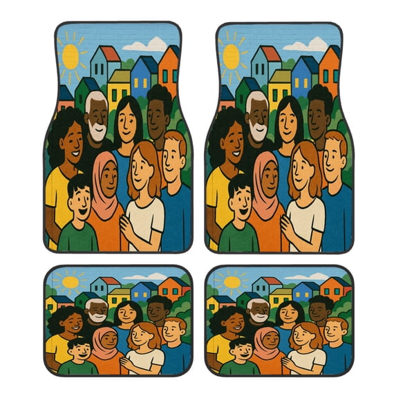 4-Piece Car Floor Mats Set, Colorful Community Unity Crystal Velvet ...