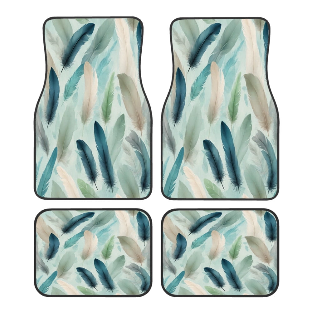 4-Piece Car Floor Mats Set, Colorful Feathers Crystal Velvet Automotive ...