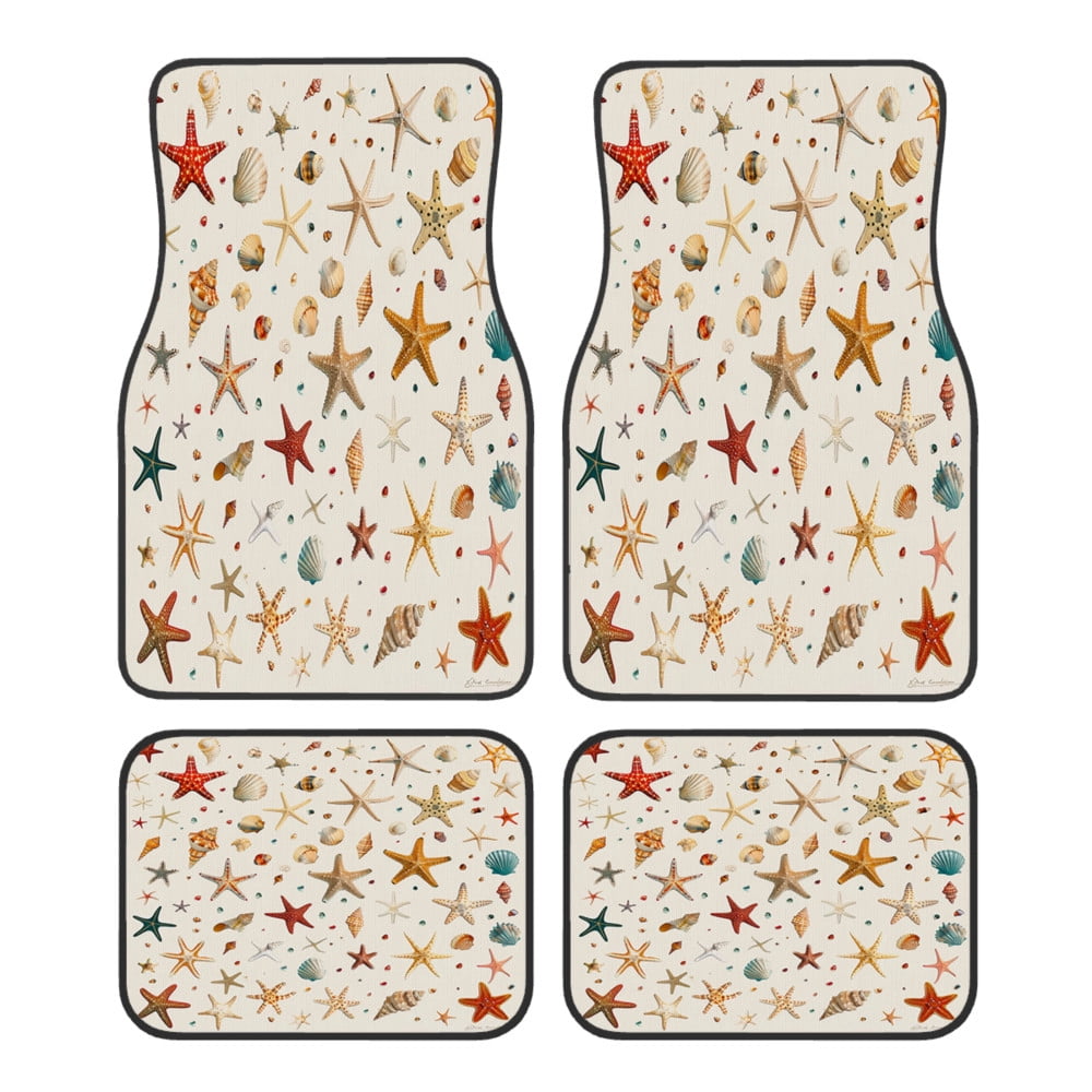 4-Piece Car Floor Mats Set, Colorful Starfishs Shells Crystal Velvet ...