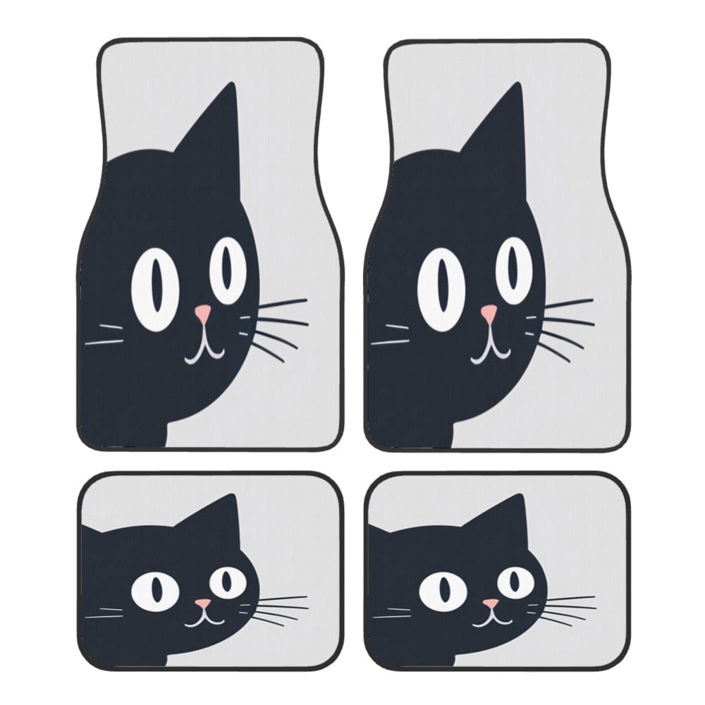 4-Piece Car Floor Mats Set, Cute Cartoon Cat Crystal Velvet Automotive ...