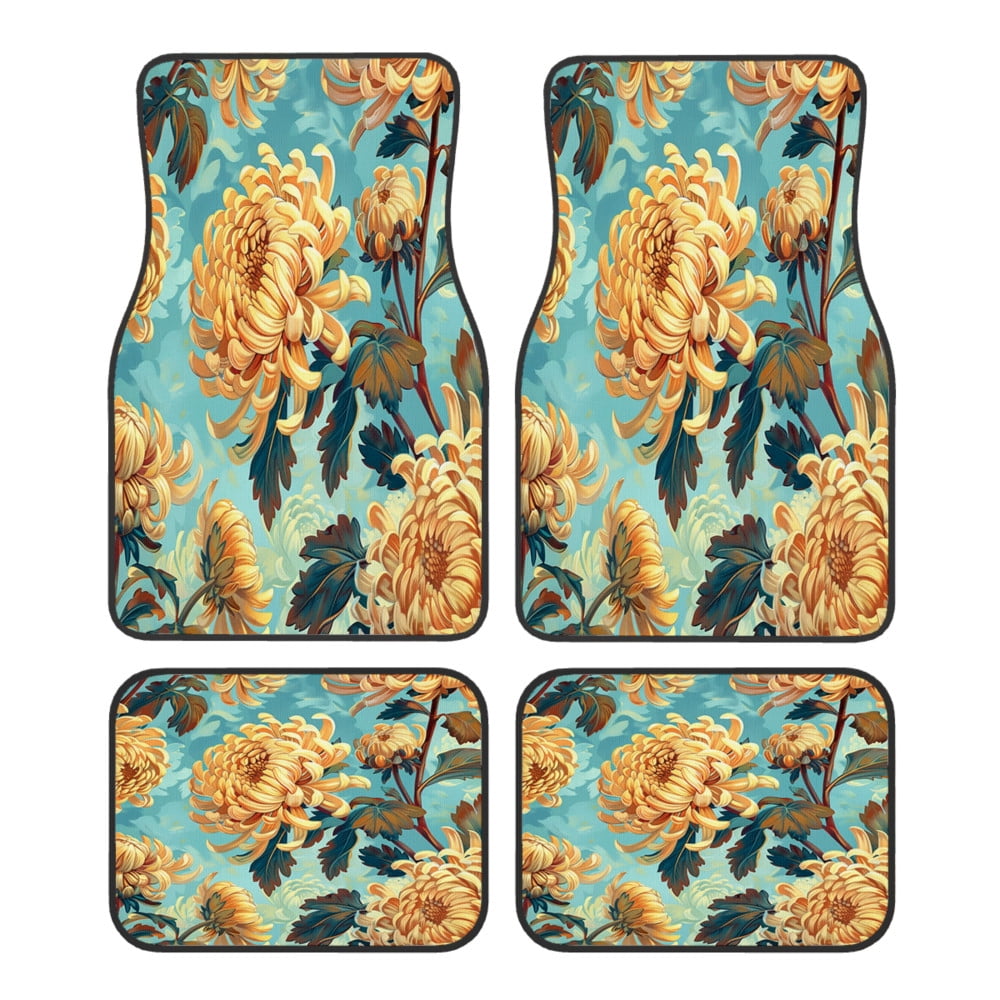 4-Piece Car Floor Mats Set, Daisies Garden Flowers Crystal Velvet ...