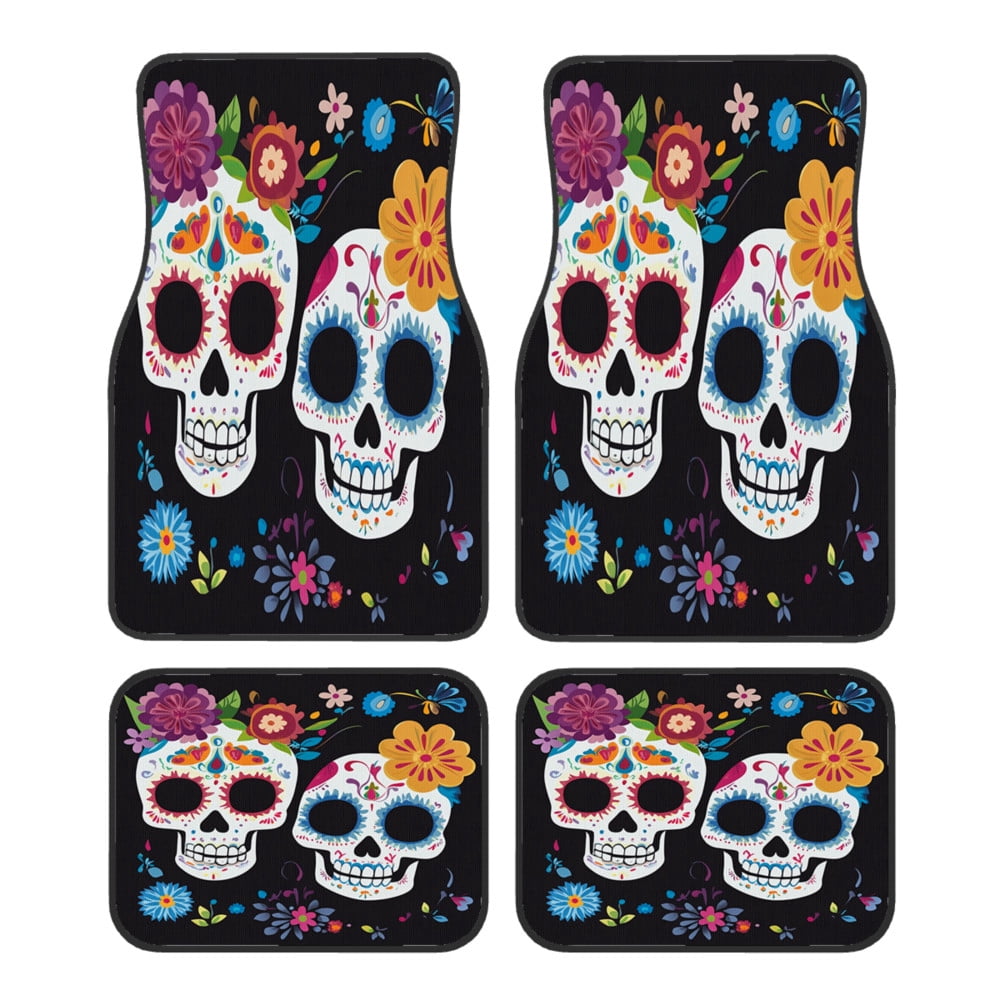 4-Piece Car Floor Mats Set, Day Of The Dead Dia De Los Muertos Crystal ...
