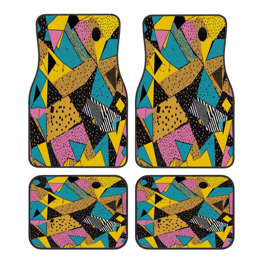 4-Piece Car Floor Mats Set, Geometric Chaos Burst Crystal Velvet ...