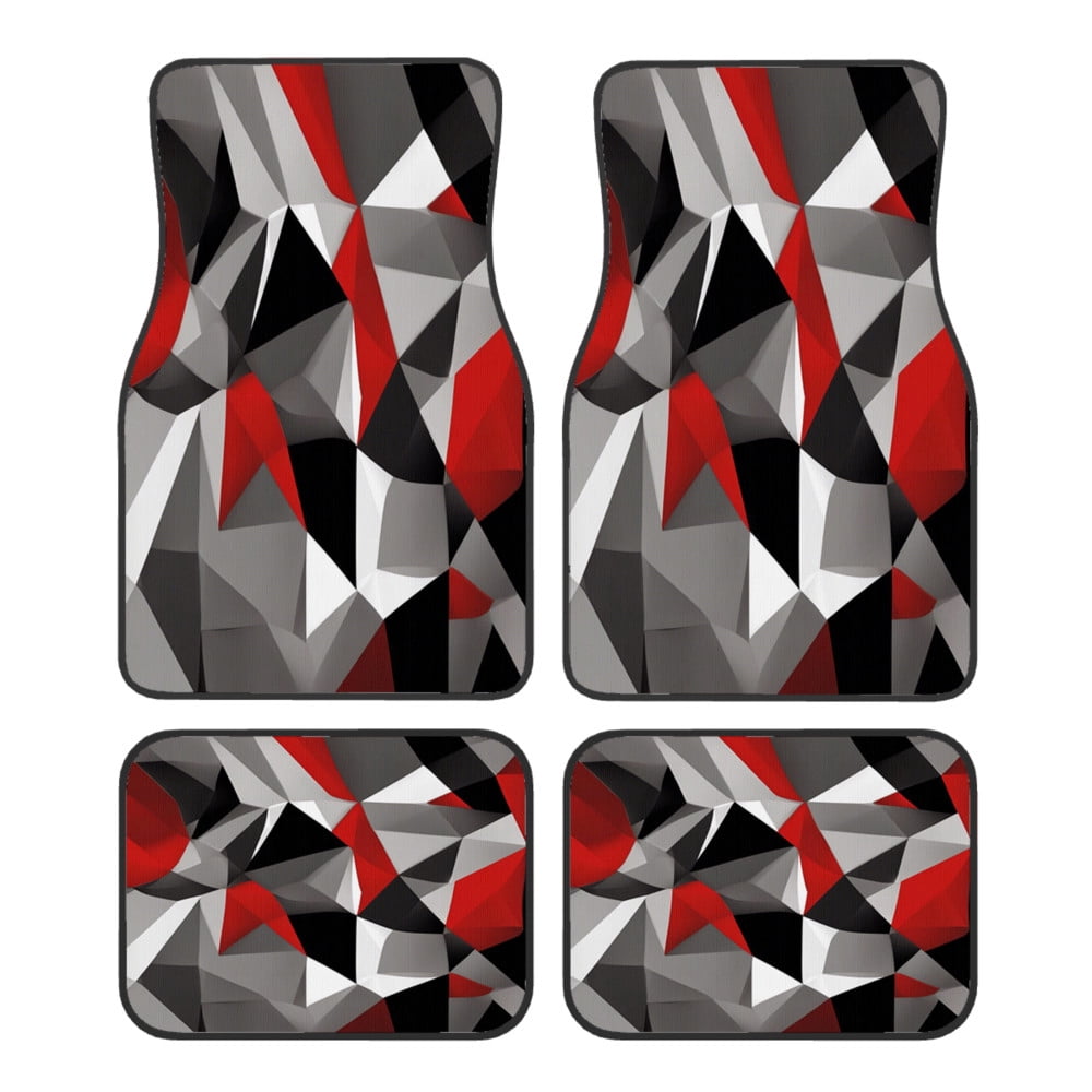 4-Piece Car Floor Mats Set, Geometric Red Black Gray Solid Abstract ...