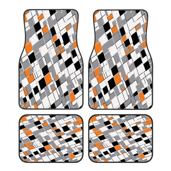 4-Piece Car Floor Mats Set, Gray And Orange Squares Crystal Velvet ...