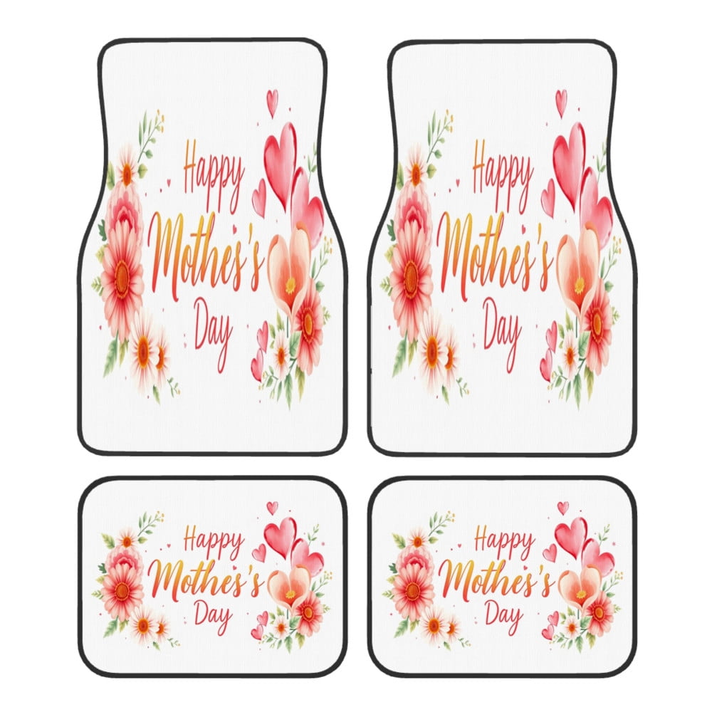 4-Piece Car Floor Mats Set, Happy Mothers Day With Floral Vector ...