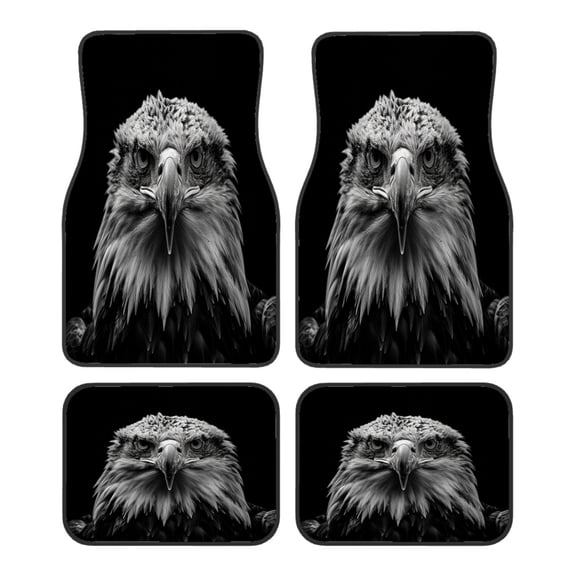 4-Piece Car Floor Mats Set, Hawk Black White Crystal Velvet Automotive ...
